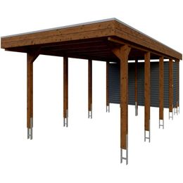 Skan Holz Einzelcarport &raquo;Friesland Set 12&laquo; Massivholz 270 cm Nussbaum braun