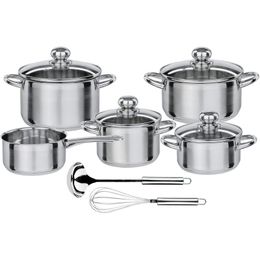 GSW Topf-Set &raquo;Silver Star&laquo; Set, Bratentopf &Oslash; 16/20 cm, Fleischtopf &Oslash; 16/20 cm, Stielkasserolle &Oslash; 16 cm, 11 Stk. tlg. Edelstahl silber