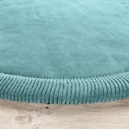 Paco Home Teppich &raquo;Tatami 475&laquo; rund 24 mm H&ouml;he Kurzflor, Uni Farben, mit Memory Foam, waschbar blau Polyester