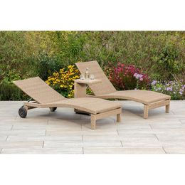 Merxx Garten-Essgruppe &raquo;Andalusia&laquo; 3 Stk. tlg. 2 Liegen mit Tisch beige Aluminium, Kunststoff