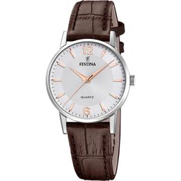 Festina Damen Quarzuhr Armbanduhr, Damenuhr, Lederarmband, analog braun