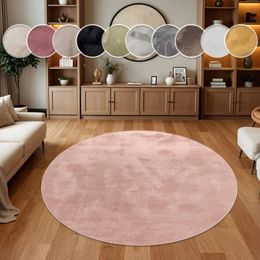 Paco Home Fellteppich &raquo;Kunstfell Soft 380&laquo; rund 14 mm H&ouml;he Langflor, Kuschelteppich - besonders weich, Uni-Farben pink Polyester