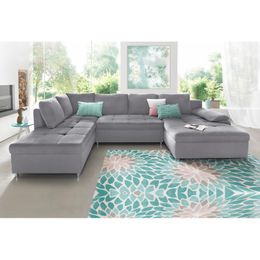 Home Affaire Wohnlandschaft &raquo;Labene U-Form&laquo; wahlweise mit Bettfunktion und Bettkasten grau Struktur fein (95% Polyester, 5% Polyamid);Luxus-Microfaser