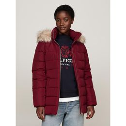Tommy Hilfiger Damen Steppjacke mit Kapuze mit Logopatch rot XS (34)