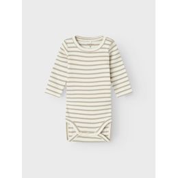 Langarmbody name it "NBNBANI LS BODY NOOS", Jungen, Gr. 56, N-Gr, beige (pure cashmere), Jersey, Obermaterial: 57% Baumwolle, 38% Modal, 5% Elasthan, geringelt, gestreift, regular fit, Rundhals, Bodys