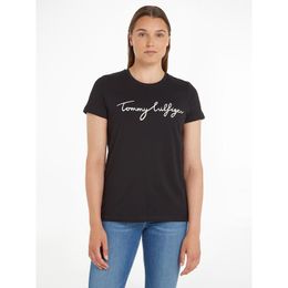 Tommy Hilfiger Damen T-Shirt &raquo;HERITAGE CREW NECK GRAPHIC TEE&laquo; mit Script Logo-Schriftzug & Logo-Flag am Saum schwarz XXS (32)