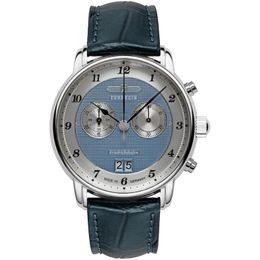Zeppelin Herren Zeppelin Chronograph &raquo;Friedrichshafen Big Date&laquo; Armbanduhr, Herrenuhr, Made in Germany, analog, Tag, Stoppfunktion blau