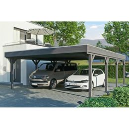 Skan Holz Doppelcarport &raquo;Grunewald&laquo; Leimholz dunkelgrau mit Aluminiumdach grau