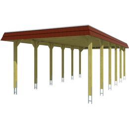 Skan Holz Einzelcarport &raquo;Spreewald&laquo; Massivholz 342 cm Gr&uuml;n mit EPDM-Dach, rote Blende gr&uuml;n