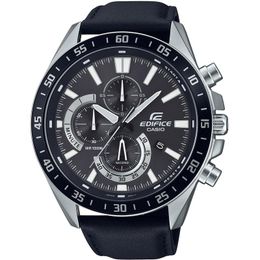 CASIO EDIFICE Herren CASIO EDIFICE Chronograph Quarzuhr, Armbanduhr, Herrenuhr, Lederarmband,Datum, Lederband schwarz