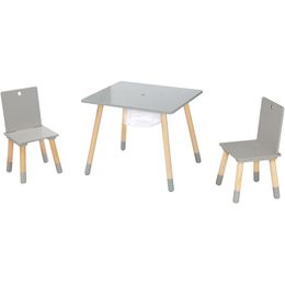 Roba Kindersitzgruppe &raquo;Sitzgruppe mit Aufbewahrungsnetz, grau&laquo; aus Holz grau Massivholz, Polyester