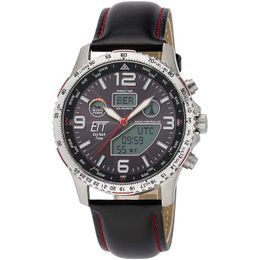 ETT Herren ETT Funkchronograph &raquo;Professional World Timer&laquo; Armbanduhr, Herren, Solar, Titan, Datum, Stoppfunktion, Lederarmband schwarz