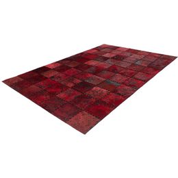 Arte Espina Teppich &raquo;Voila 100&laquo; rechteckig 5 mm H&ouml;he handgen&auml;hter Flachflor-Teppich im Patchwork-Design. rot Rindsleder