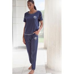 Lascana Damen Lascana Pyjama 2 tlg. mit kontrastfarbenen Ziersteppungen blau 32/34