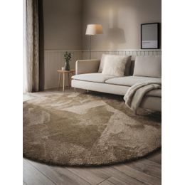 benuta Nest Hochfloorteppich Rund Soda Beige &oslash; 160 cm - Moderner Kurzflor-Teppich f&uuml;r Wohnzimmer