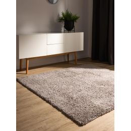benuta Basic Waschbarer Hochflor Shaggyteppich Soho Taupe 160x160 cm - Hochflor Teppich f&uuml;r Wohnzimmer