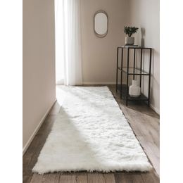 benuta Nest Hochflor Shaggyteppich Whisper Wei&szlig; 80x300 cm - Bettvorleger f&uuml;r Schlafzimmer