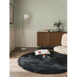 benuta Nest Hochflor Shaggyteppich Rund Cloudy Grau &oslash; 80 cm rund - Bettvorleger f&uuml;r Schlafzimmer