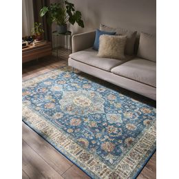 benuta Pop Waschbarer Teppich Laury Blau 300x400 cm - Vintage-Stil Teppich im Used-Look
