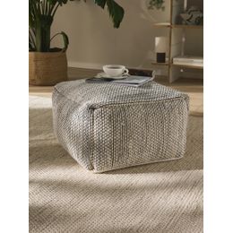benuta Pure - Handgefertigter Woll Pouf Rocco Beige/Schwarz 55x55x30 cm