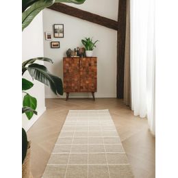 benuta Pure Wollteppich L&auml;ufer f&uuml;r Flur Gyda Taupe 70x200 cm - Naturfaserteppich aus Wolle