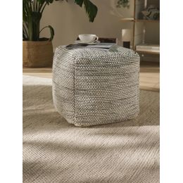 benuta Pure - Handgefertigter Woll Pouf Rocco Beige/Schwarz 45x45x45 cm