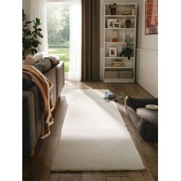 benuta Nest Waschbarer Hochflor Shaggyteppich Melvin Cream 70x200 cm - Bettvorleger f&uuml;r Schlafzimmer