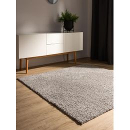 benuta Basic Waschbarer Hochflor Shaggyteppich Soho Hellgrau 160x160 cm - Hochflor Teppich f&uuml;r Wohnzimmer