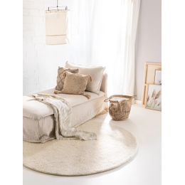 benuta Pure Wollteppich Berber Cream &oslash; 100 cm rund - Naturfaserteppich aus Wolle