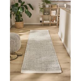 benuta Pure Wollteppich L&auml;ufer f&uuml;r Flur Rocco Beige/Schwarz 80x250 cm - Naturfaserteppich aus Wolle