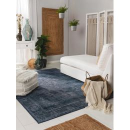 benuta Pop Waschbarer Teppich Laury Blau 250x350 cm - Vintage-Stil Teppich im Used-Look