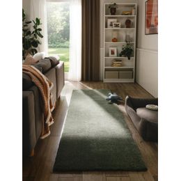 benuta Nest Waschbarer Hochflor Shaggyteppich Melvin Gr&uuml;n 80x250 cm - Bettvorleger f&uuml;r Schlafzimmer