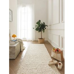 benuta Pure Wollteppich L&auml;ufer f&uuml;r Flur Patch Braun 80x250 cm - Naturfaserteppich aus Wolle