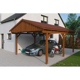 Skan Holz Einzelcarport &raquo;Fichtelberg&laquo; Leimholz braun mit roten Schindeln braun