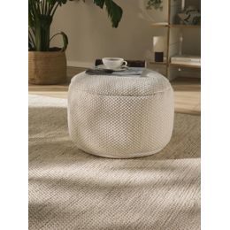 benuta Pure - Handgefertigter Woll Pouf Rocco Wei&szlig; 55x55x30 cm