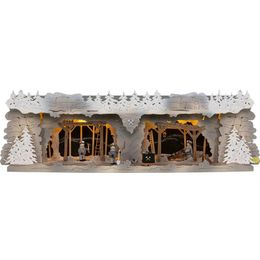 LED Schwibbogen &raquo;Panorama-Erh&ouml;hung Bergbau beschneit&laquo; 58x18x14,5 cm (BxHxT) Holz teilmassiv