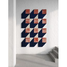 benuta Finest Kurzflor Teppich Cubes Blau/Orange 160x230 cm - Moderner Kurzflor-Teppich f&uuml;r Wohnzimmer