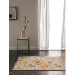 benuta Pure Handgewebter Kelim Zohra Multicolor/Beige 80x200 cm - Bunter Teppich f&uuml;r Wohnzimmer