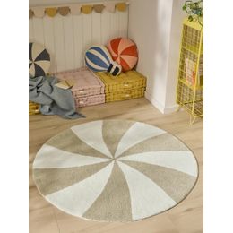 Lytte Waschbarer Kinderteppich Cecilia Cream/Beige &oslash; 150 cm rund - Waschbarer Teppich f&uuml;r Kinderzimmer