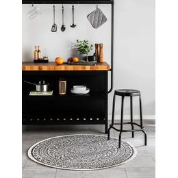 benuta Nest In- & Outdoor-Teppich Rund Cleo Wei&szlig;/Schwarz &oslash; 150 cm rund - Teppich f&uuml;r Balkon, Terrasse & Garten