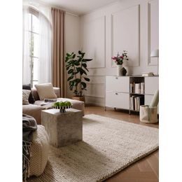 benuta Pure Wollteppich Beads Beige 120x170 cm - Naturfaserteppich aus Wolle