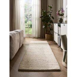 benuta Pure Wollteppich L&auml;ufer f&uuml;r Flur Beads Beige 80x250 cm - Naturfaserteppich aus Wolle