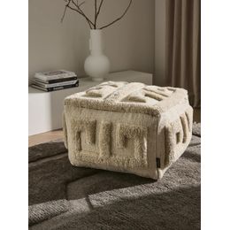 benuta Finest - Handgefertigter Woll Pouf Minos Cream 55x55x30 cm