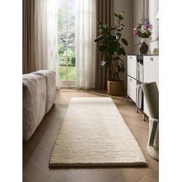 benuta Pure Wollteppich L&auml;ufer f&uuml;r Flur Beads Cream 70x200 cm - Naturfaserteppich aus Wolle