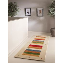 benuta Nest Wollteppich L&auml;ufer f&uuml;r Flur Jamal Multicolor/Beige 80x250 cm - Naturfaserteppich aus Wolle