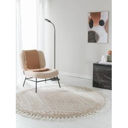 benuta Nest Kurzflor Teppich Rund Elias Beige &oslash; 150 cm rund - Moderner Kurzflor-Teppich f&uuml;r Wohnzimmer
