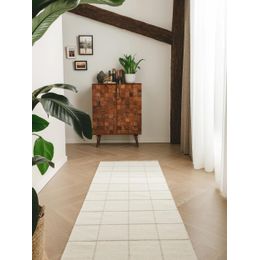 benuta Pure Wollteppich L&auml;ufer f&uuml;r Flur Gyda Cream 70x200 cm - Naturfaserteppich aus Wolle