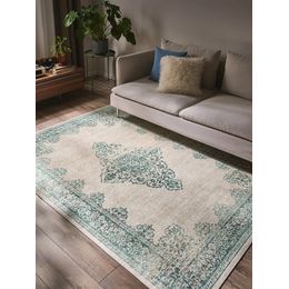 benuta Pop Waschbarer Teppich Laury T&uuml;rkis 250x350 cm - Vintage-Stil Teppich im Used-Look