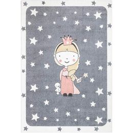 Carpet City Kinderteppich &raquo;ANIME893&laquo; rechteckig 11 mm H&ouml;he Kinderzimmer Teppich Modern mit Mond, Blumen, Wolken, Creme, Multi grau Polypropylen (PP)