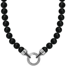 Thomas Sabo Herren Thomas Sabo Kette ohne Anh&auml;nger &raquo;Bead Necklace Obsidian, Beadskette&laquo; mit Zirkonia (synth.), Obsidian silber